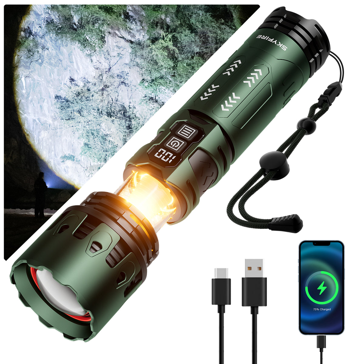 SKYFIRE 1097 [CANGLONG] Tactical Flashlight – 1300 Lumens, Rechargeable ...